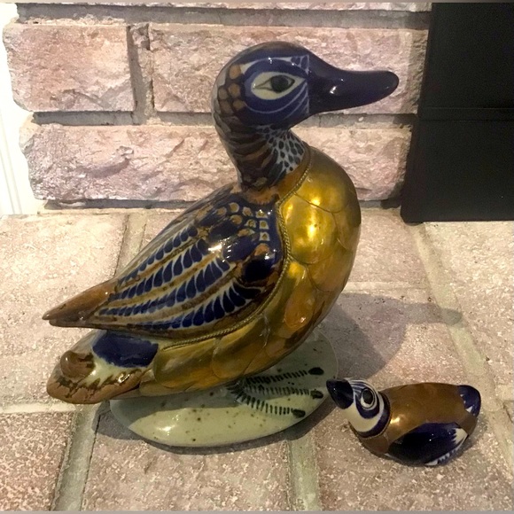 Tonala | Accents | Ceramic Pottery Brass Handpainted Duck And Duckling ...